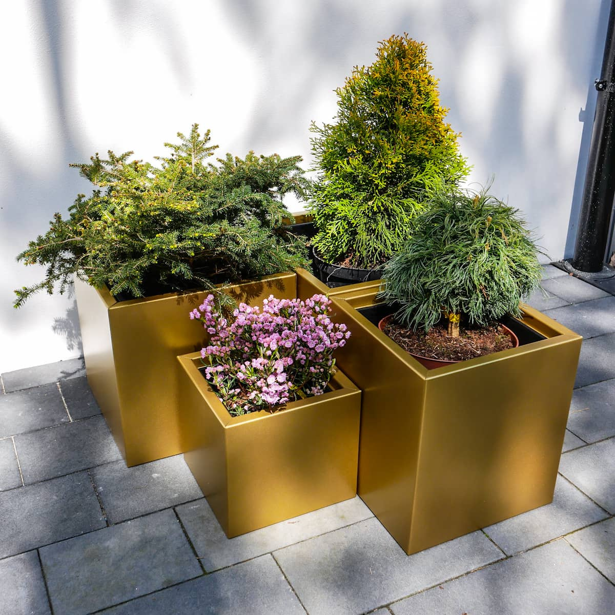 Donica Doniczka ogrodowa kwadratowa Duża XXL 44cm Metalowa Złota ...